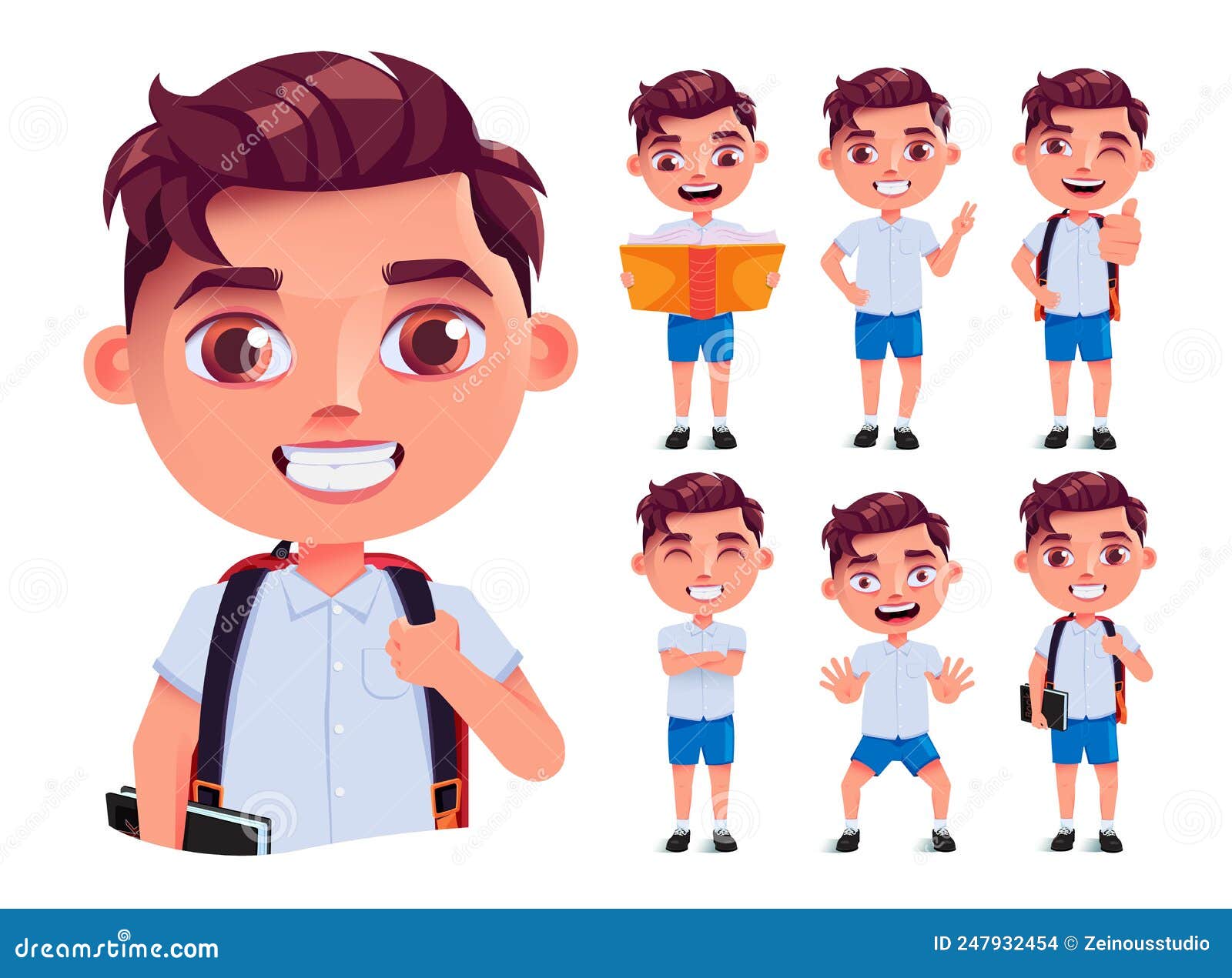 Student Boy Vector Character Set. Male School Characters in Uniform ...
