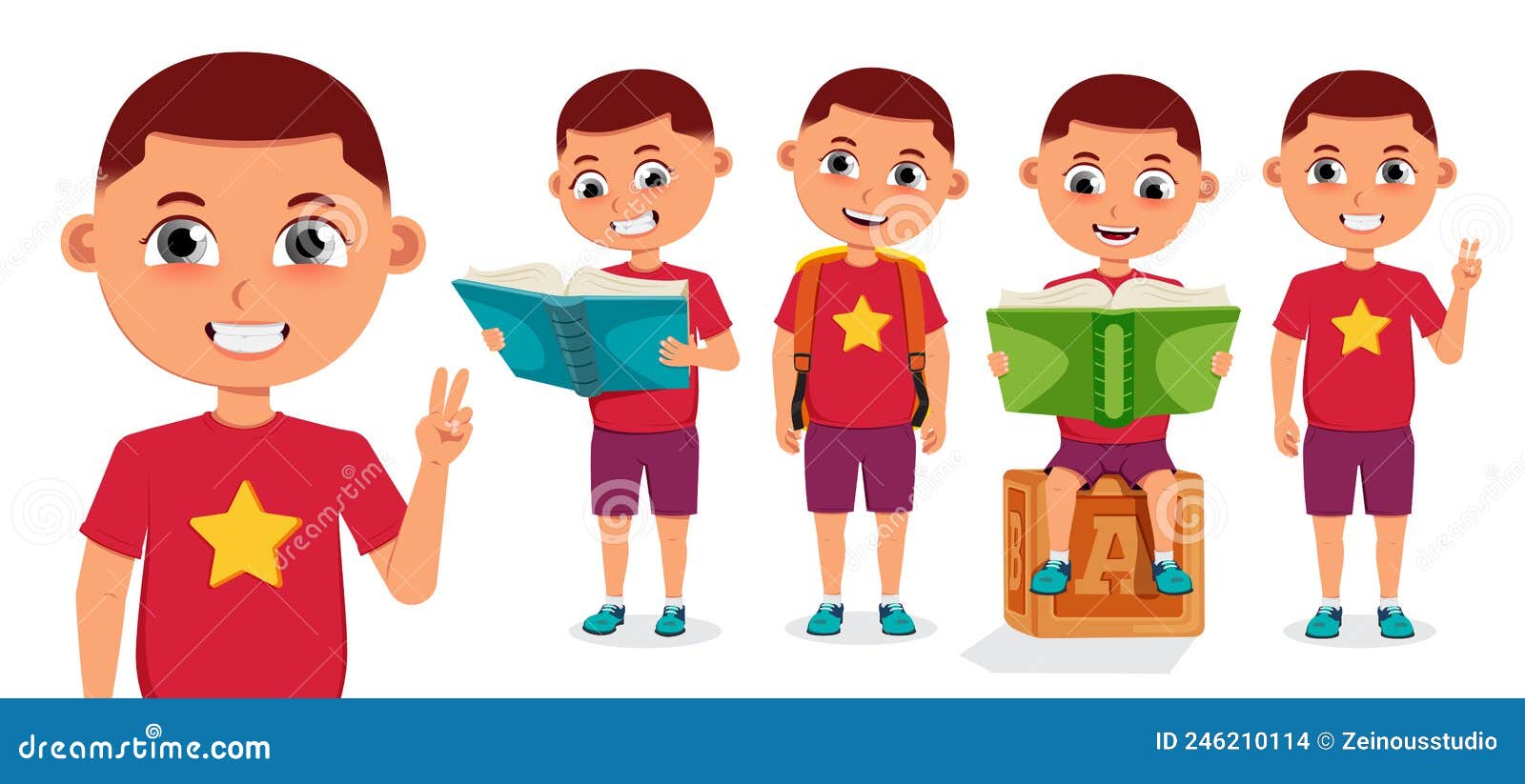 Student Boy Vector Character Set. School 3d Male Students In Standing ...