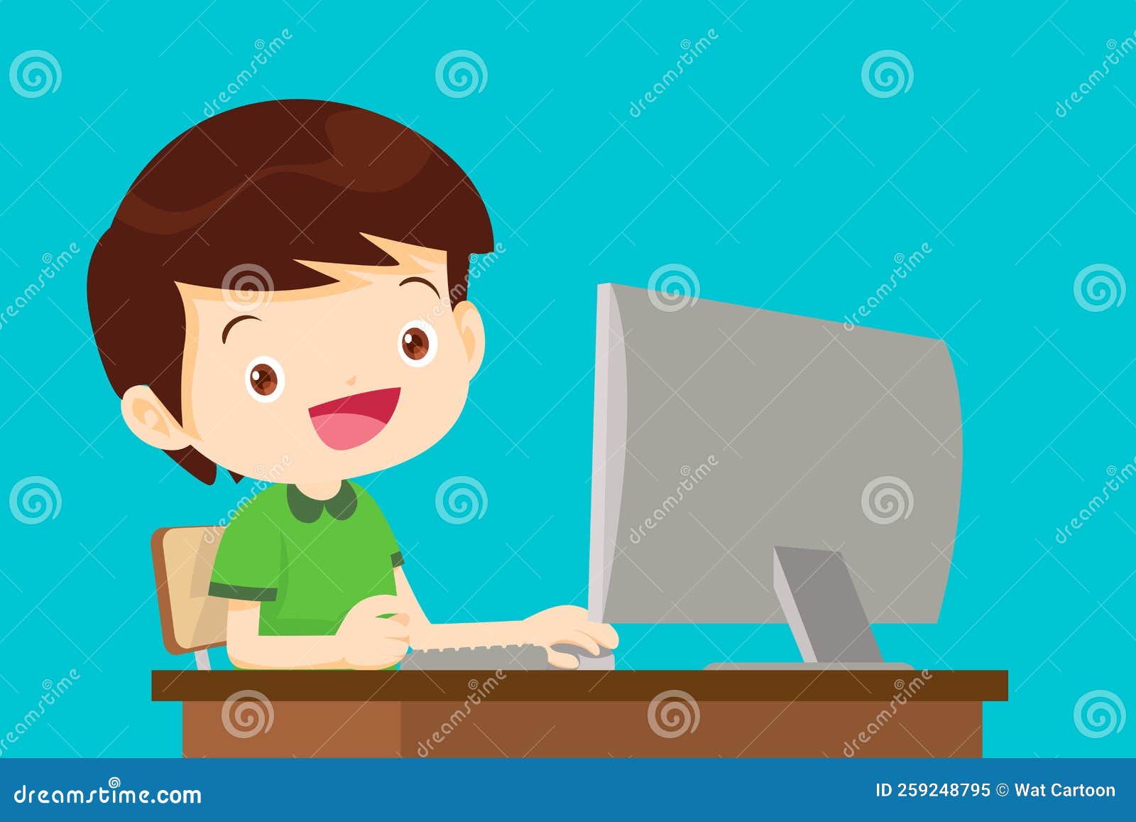 Student Boy Working with Computer Stock Vector - Illustration of female ...
