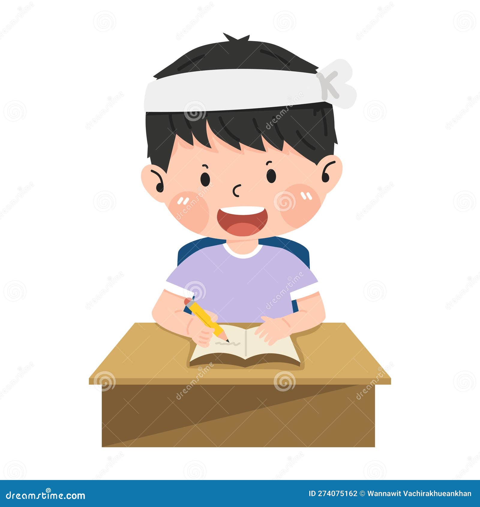Student the Boy Writing on His Desk Stock Vector - Illustration of read ...