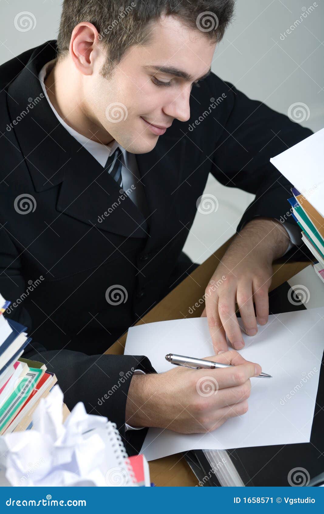 Student or Businessman Writing Something on Blank Paper Sh Stock Image ...