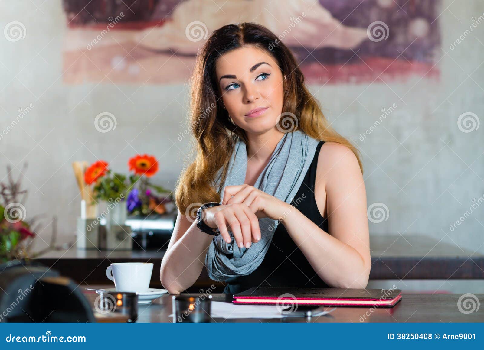 Student or Businesswoman Waiting in Cafe Stock Photo - Image of pretty ...