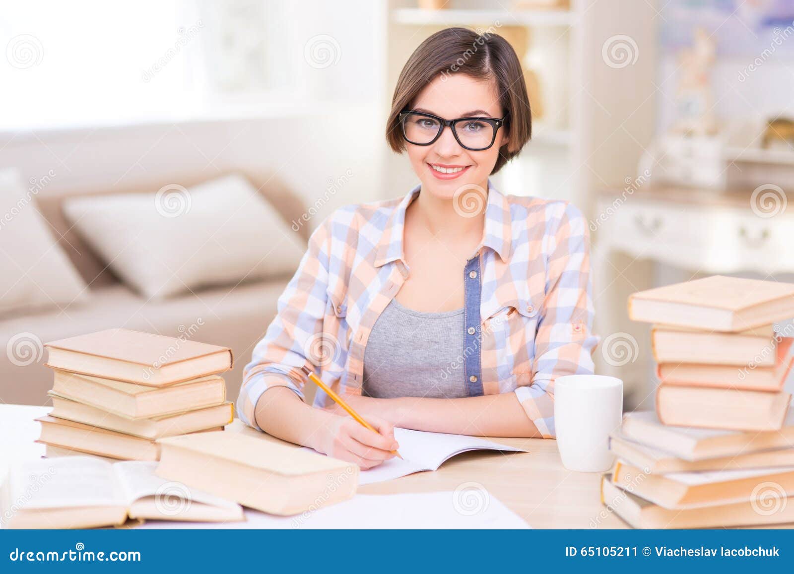Student is Busy Studying at the Desk Stock Image - Image of books ...