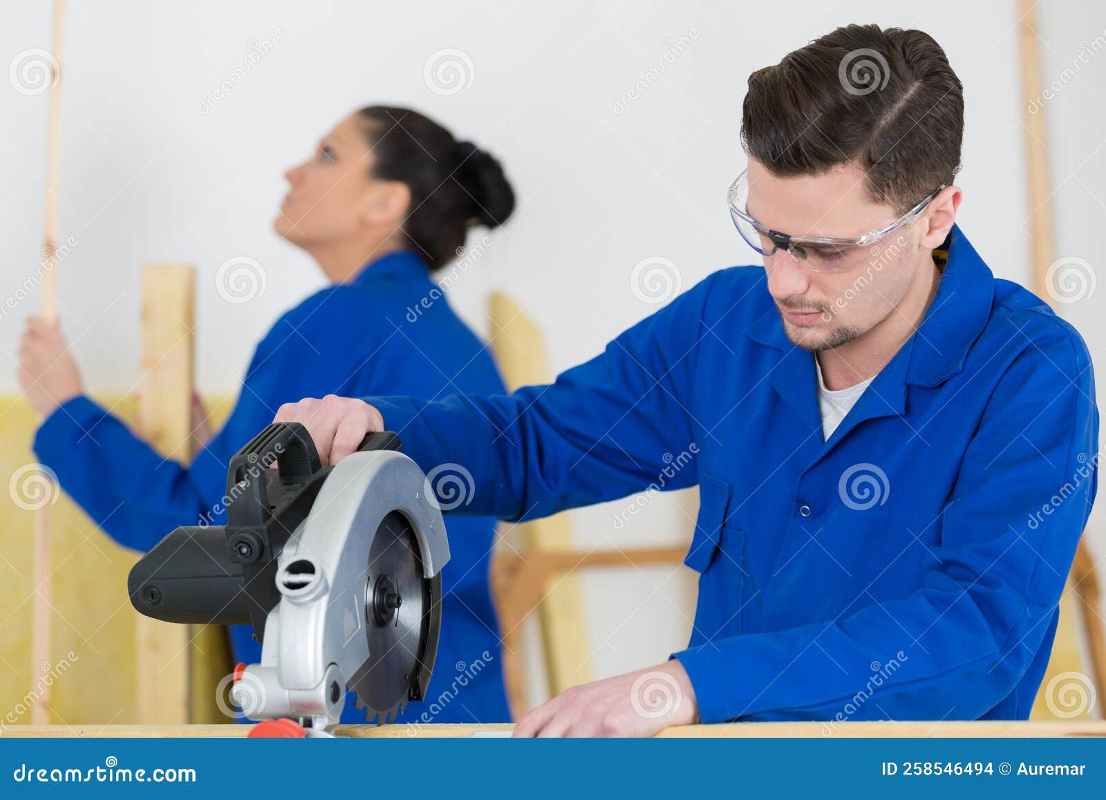 Student in Carpentry Class Using Circular Saw Stock Photo - Image of ...