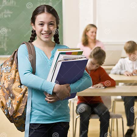Student Carrying Backpack and Books Stock Image - Image of western ...