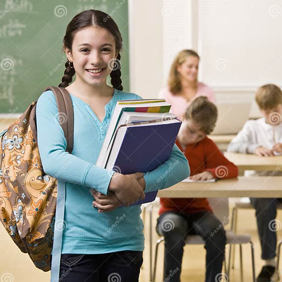 Student Carrying Backpack and Books Stock Image - Image of western ...