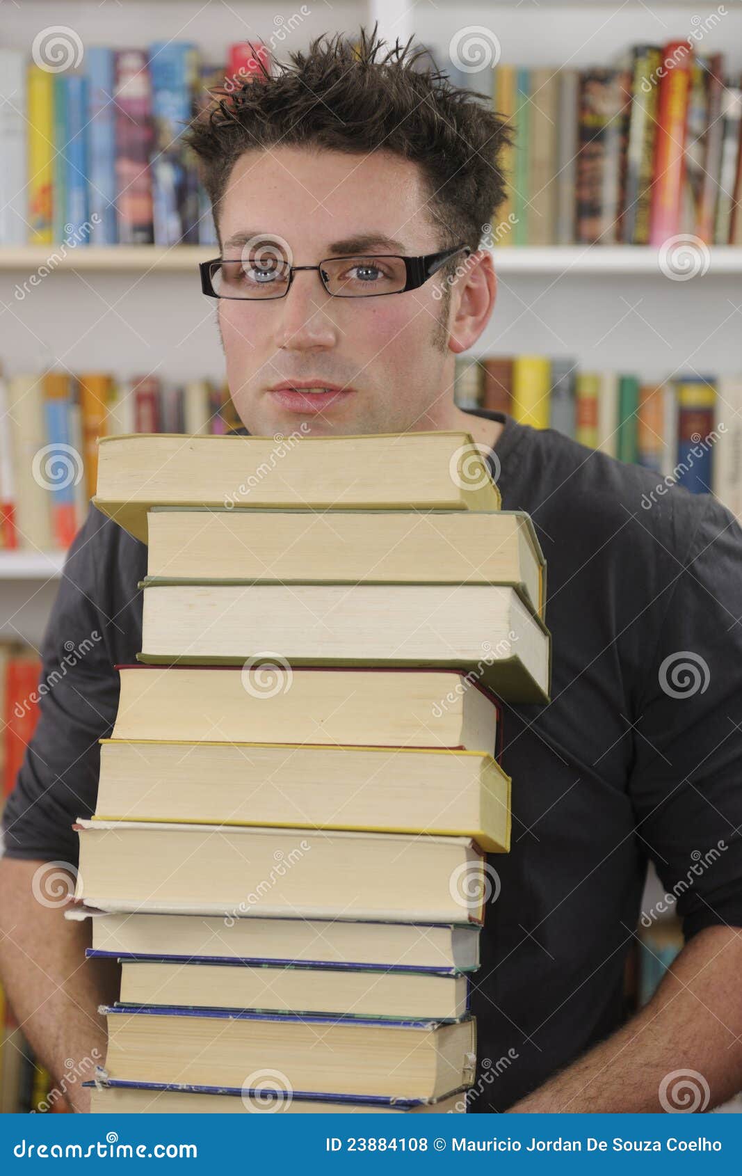 Student Carrying Stack of Books in Library Stock Photo - Image of ...