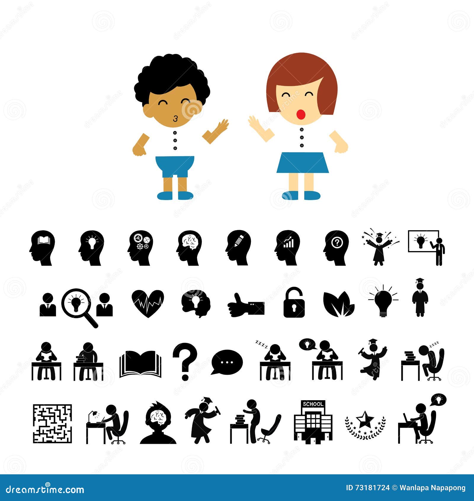Student Cartoon and Successful Study Symbol Set Stock Vector ...