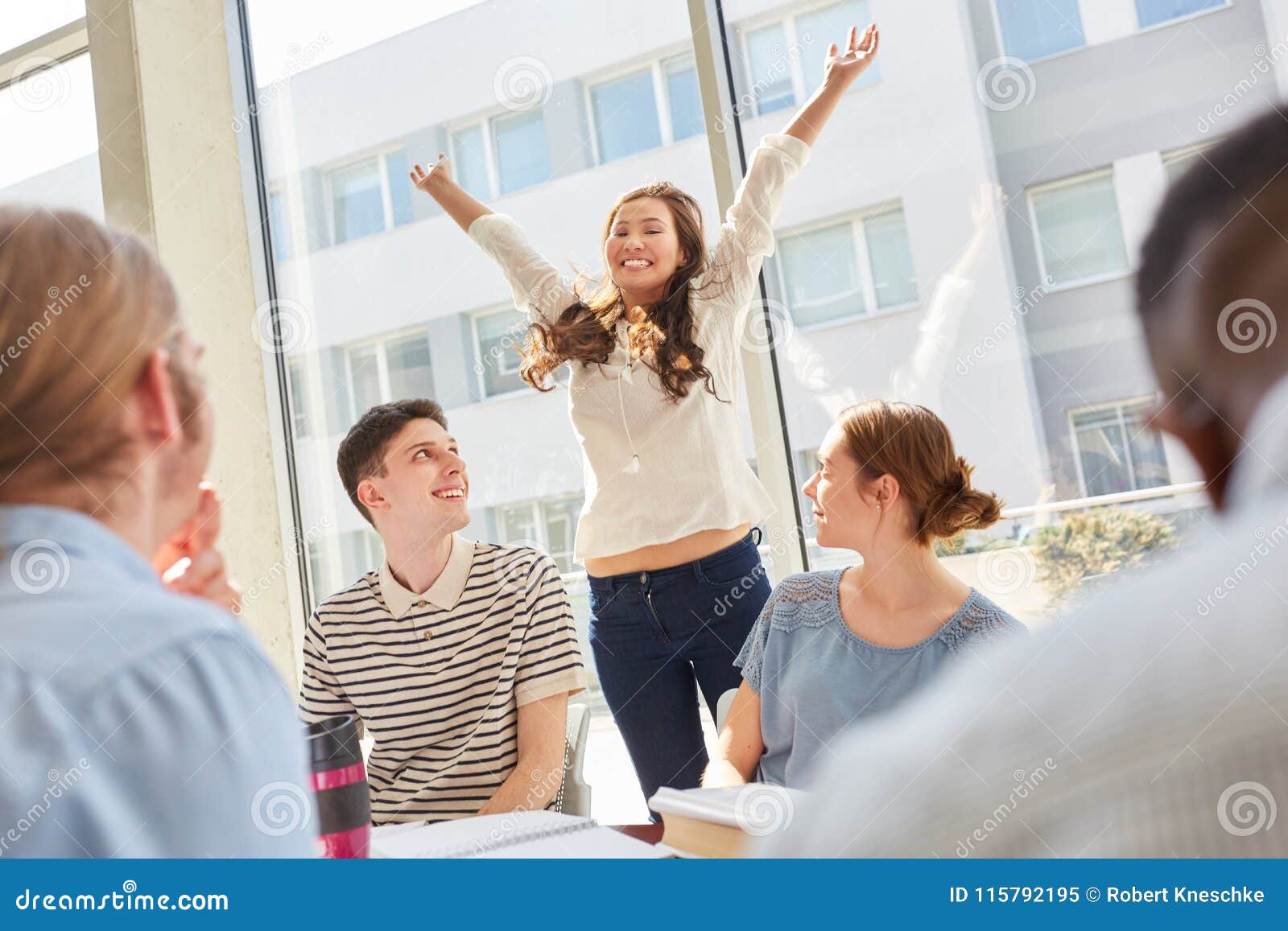 Student Cheering and Celebrating after Test Stock Image - Image of ...