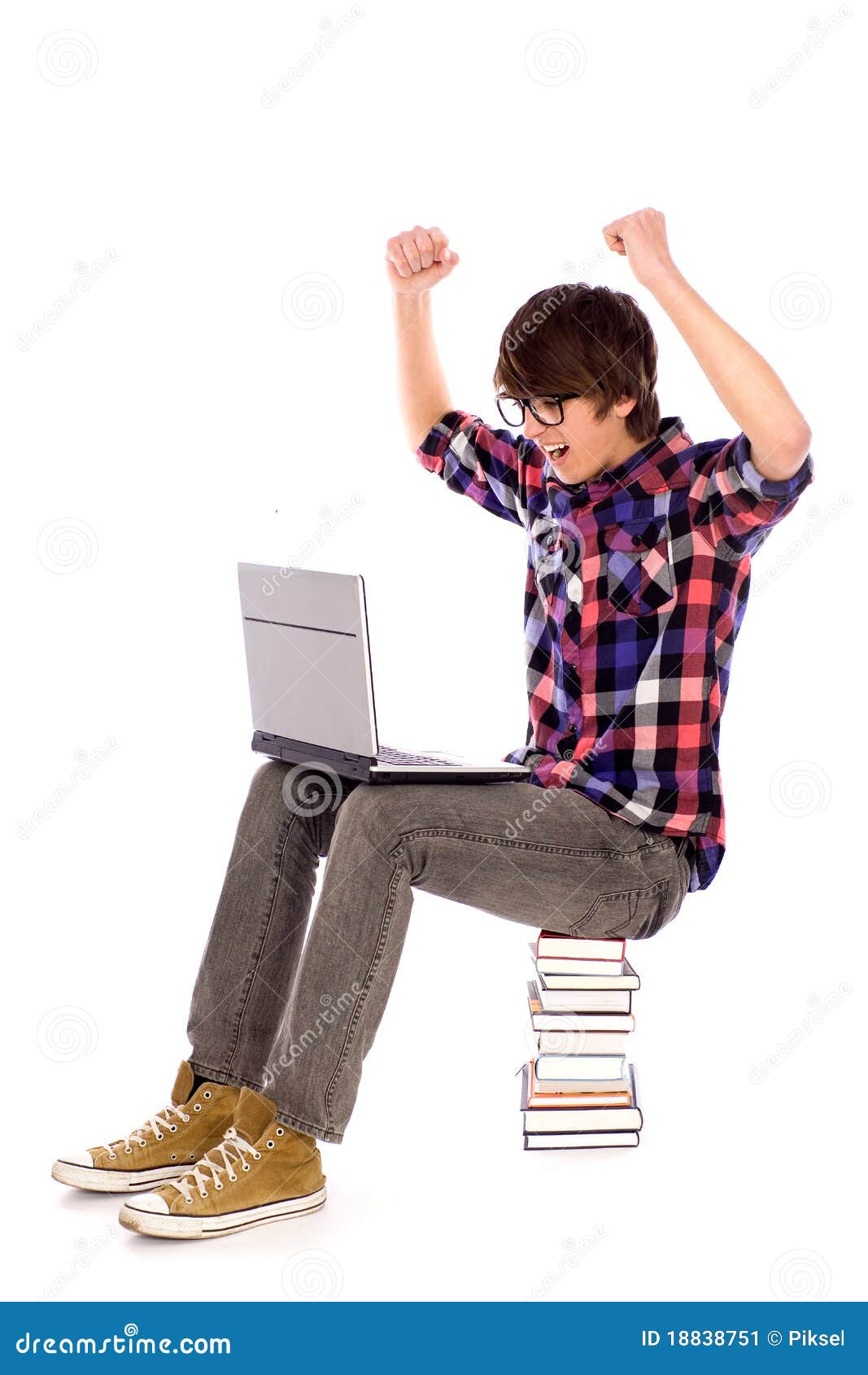 Student Cheering with Laptop Stock Image - Image of happy, geek: 18838751