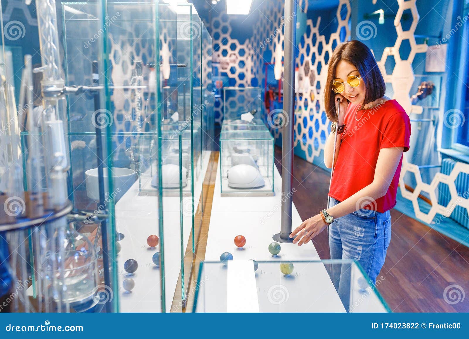 Girl Student Chemist Studying the Chemical Compound Molecule in the ...