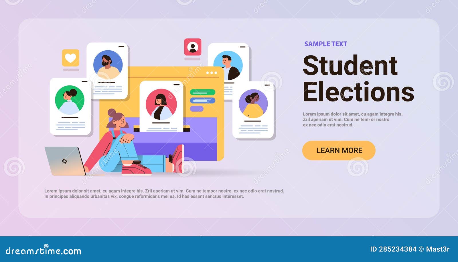 Student Choosing Candidates Voting on Laptop Referendum or Election ...