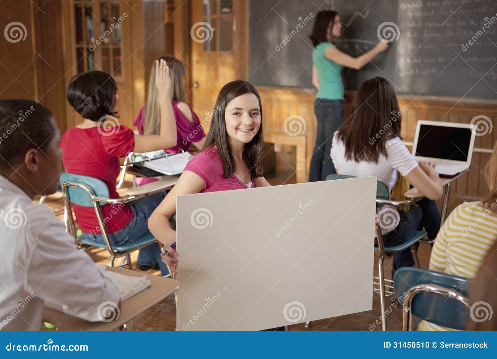 Student in Class with Blank Sign Stock Photo - Image of casual, hand ...