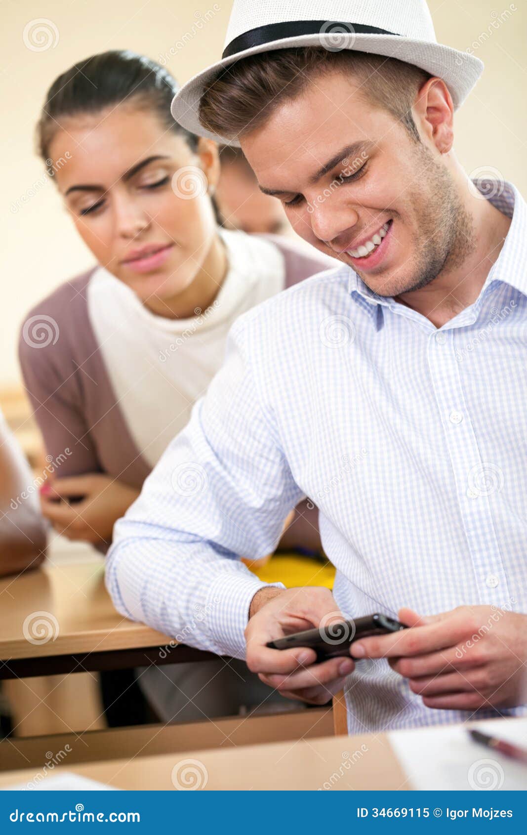 Student on Class with Phone Stock Image - Image of people, smartphone ...