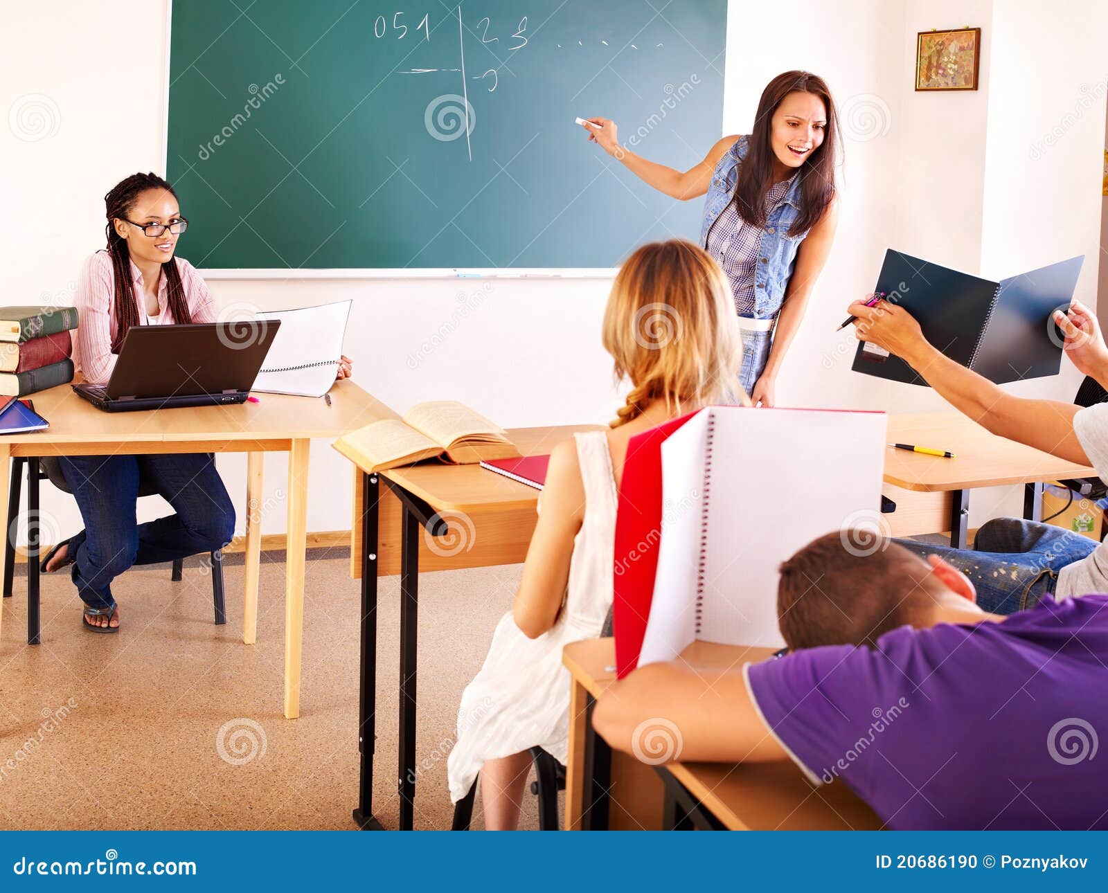 Student in Classroom Near Blackboard. Stock Photo - Image of board ...