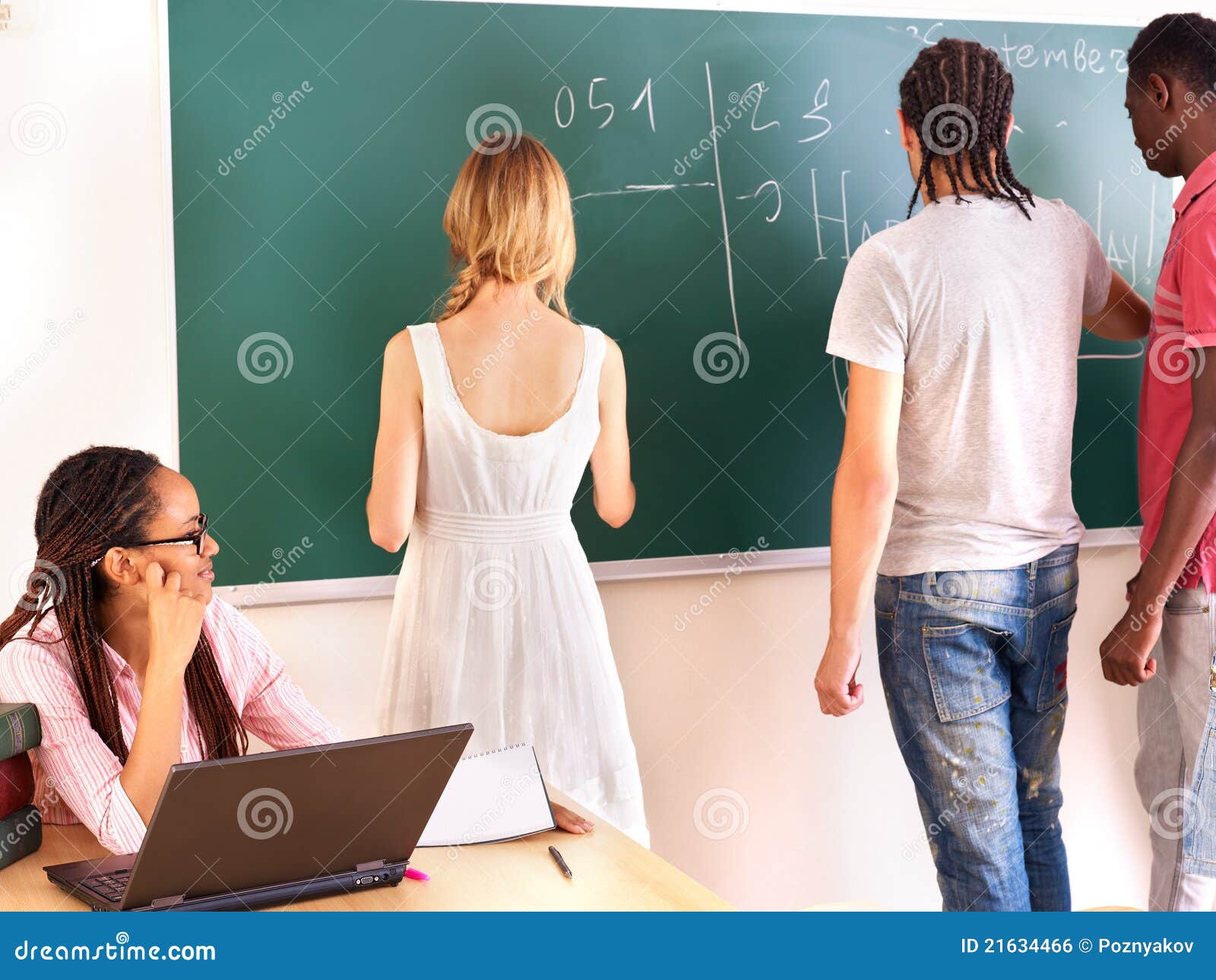 Student in Classroom Near Blackboard. Stock Photo - Image of child ...