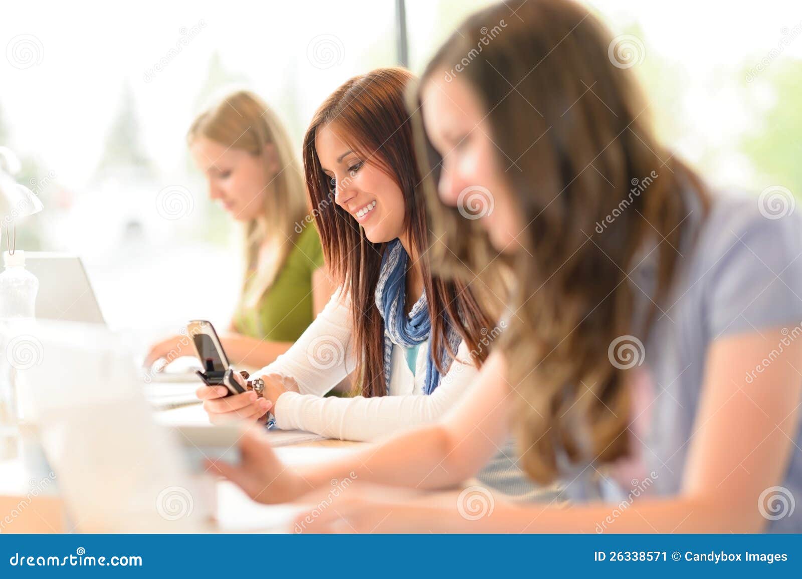 Student in Classroom Using Phone Write Message Stock Image - Image of ...