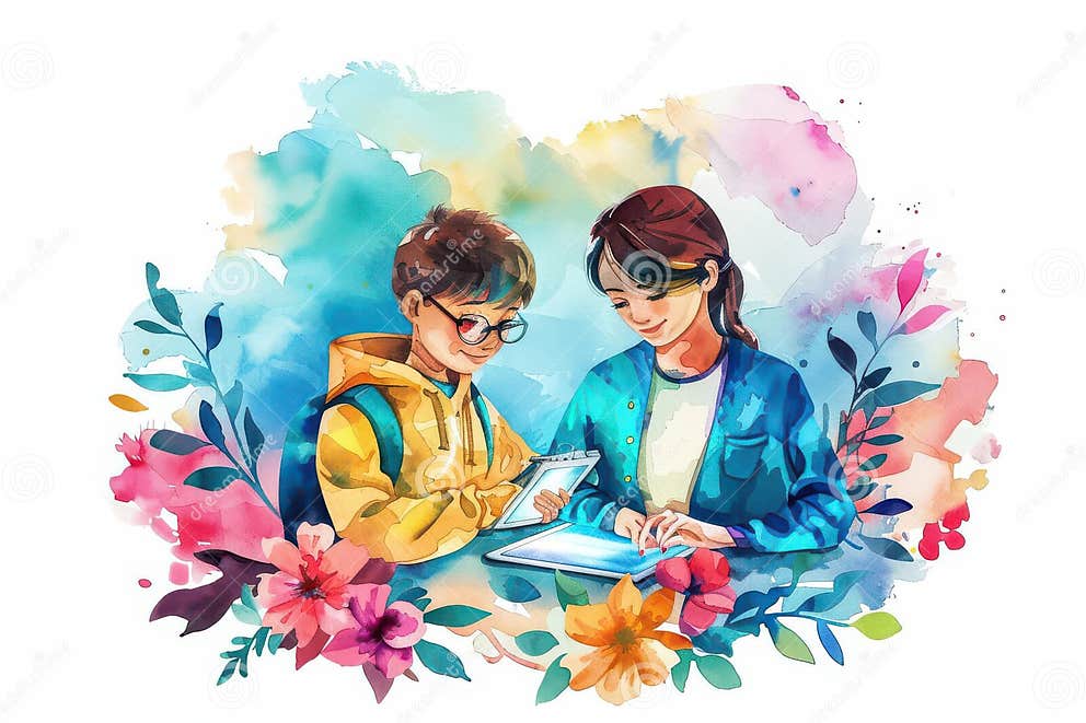 Student Collaborating with AI Tutor on a Digital Tablet, Personalized ...