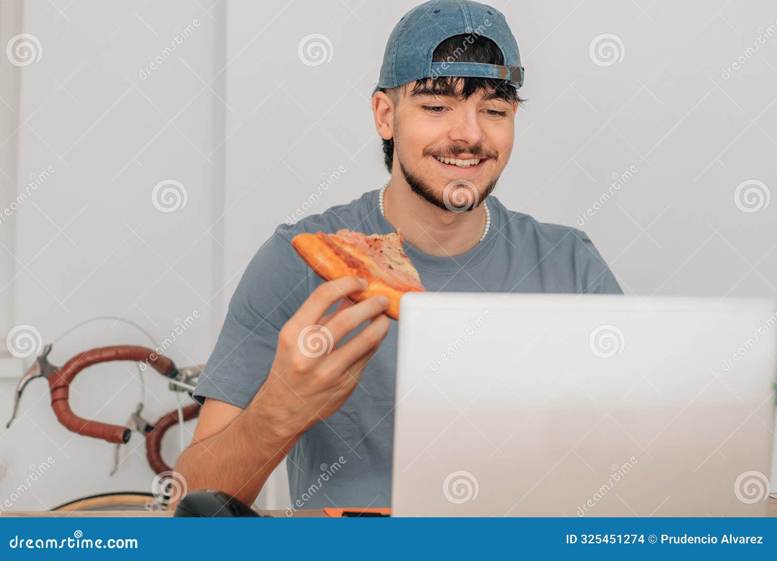 Student with Computer at Desk Stock Photo - Image of remote, shopping ...