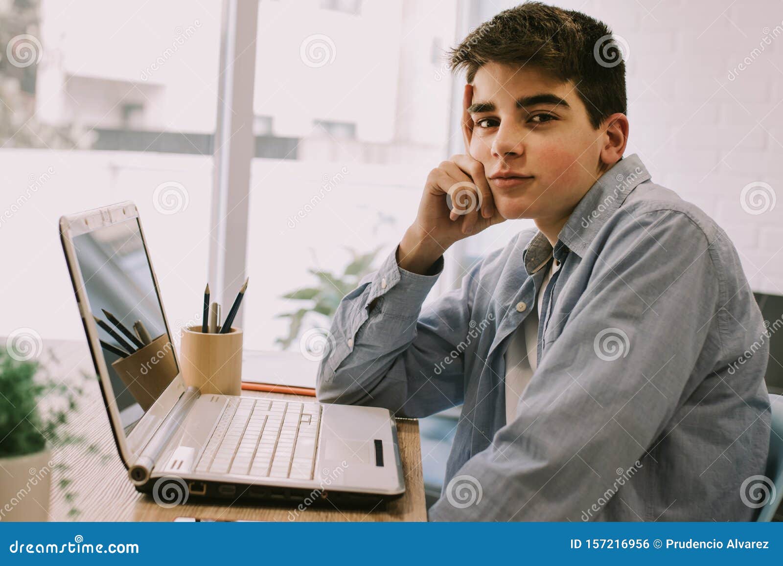 Student with computer stock photo. Image of high, class - 157216956