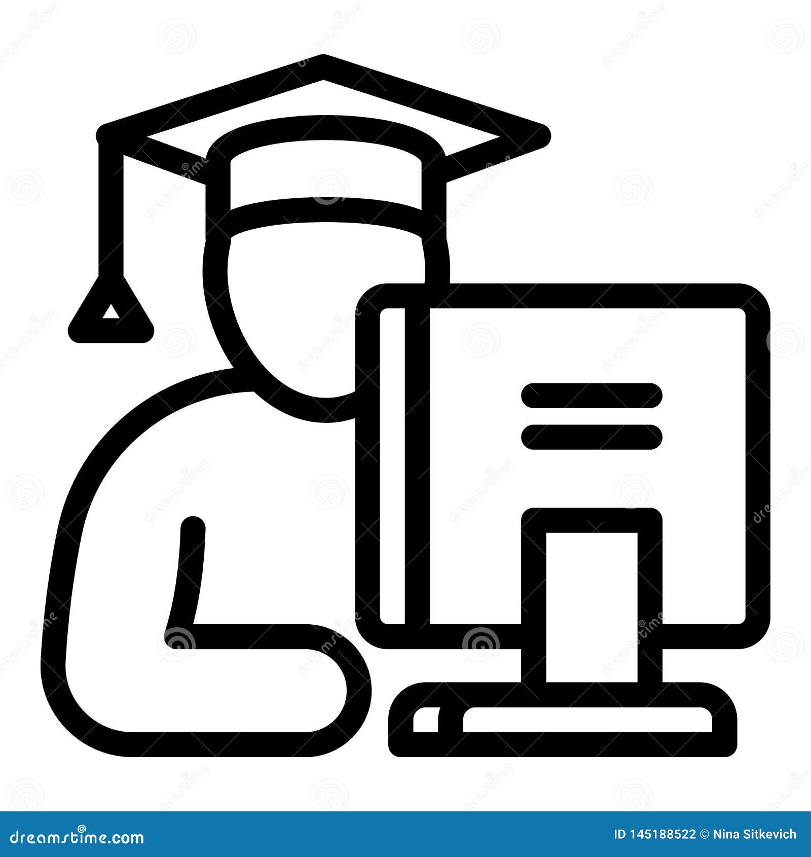 Student at the Computer Icon, Outline Style Stock Vector - Illustration ...
