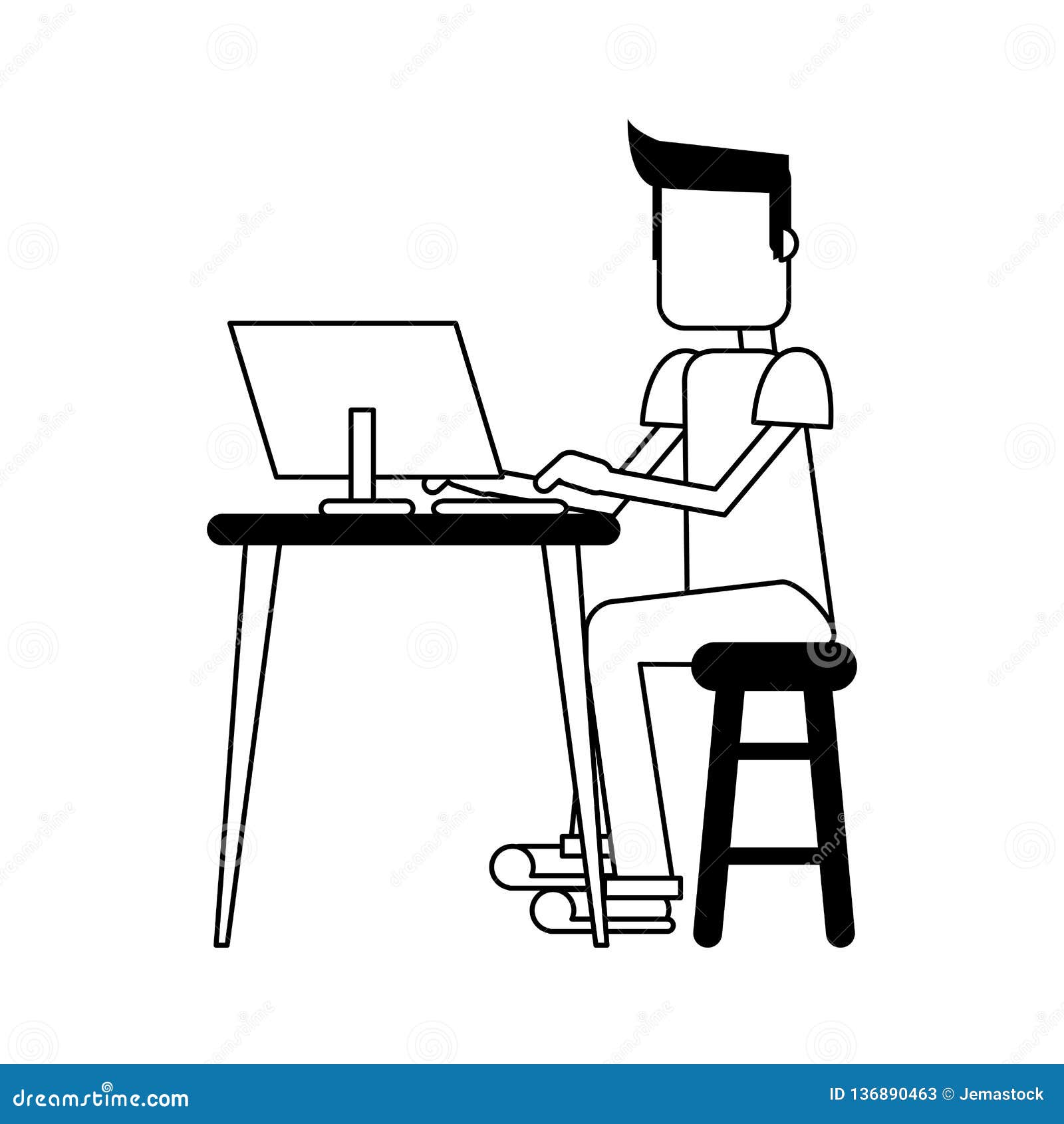 Student with computer stock vector. Illustration of classroom - 136890463