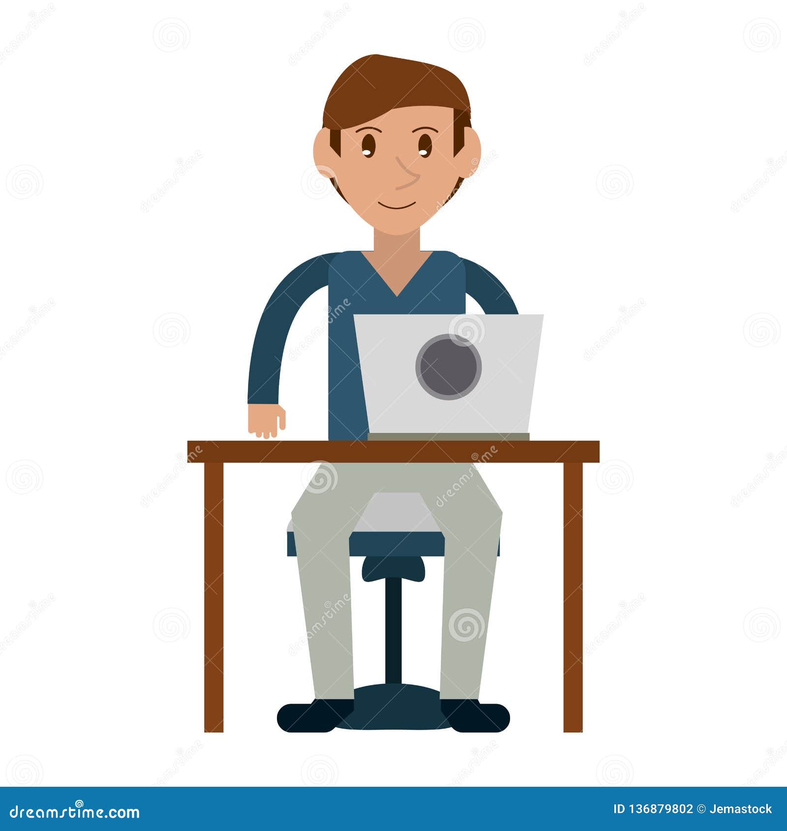 Student with computer stock vector. Illustration of looking - 136879802
