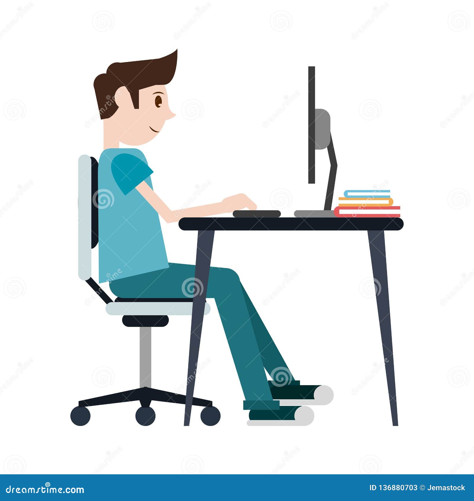 Student with computer stock vector. Illustration of online - 136880703