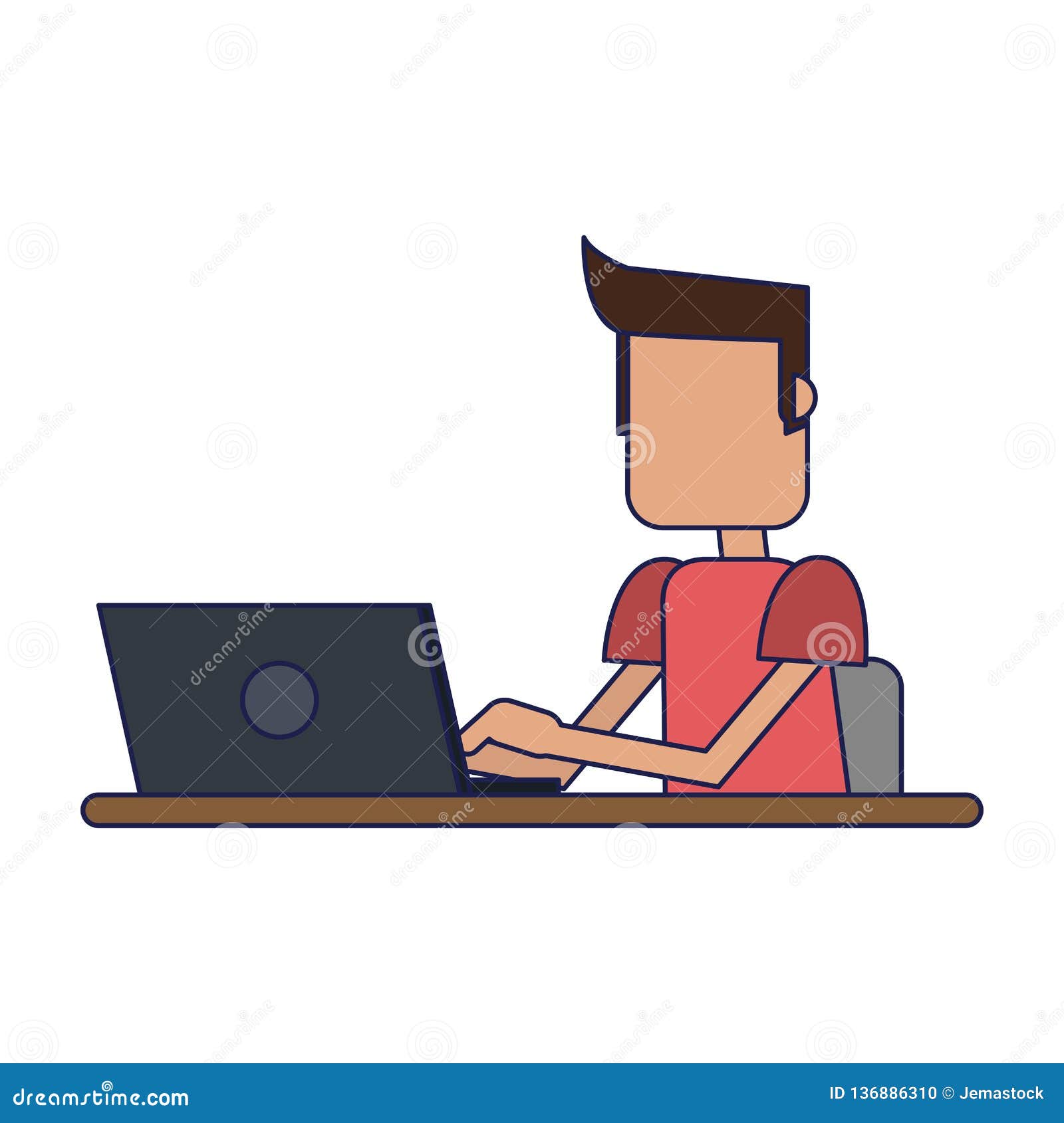 Student with computer stock vector. Illustration of college - 136886310