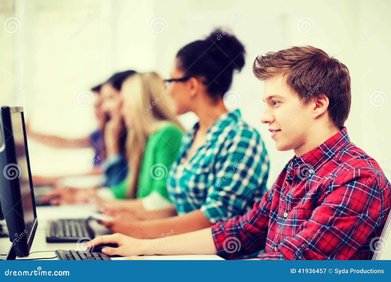 Student with Computer Studying at School Stock Image - Image of ...