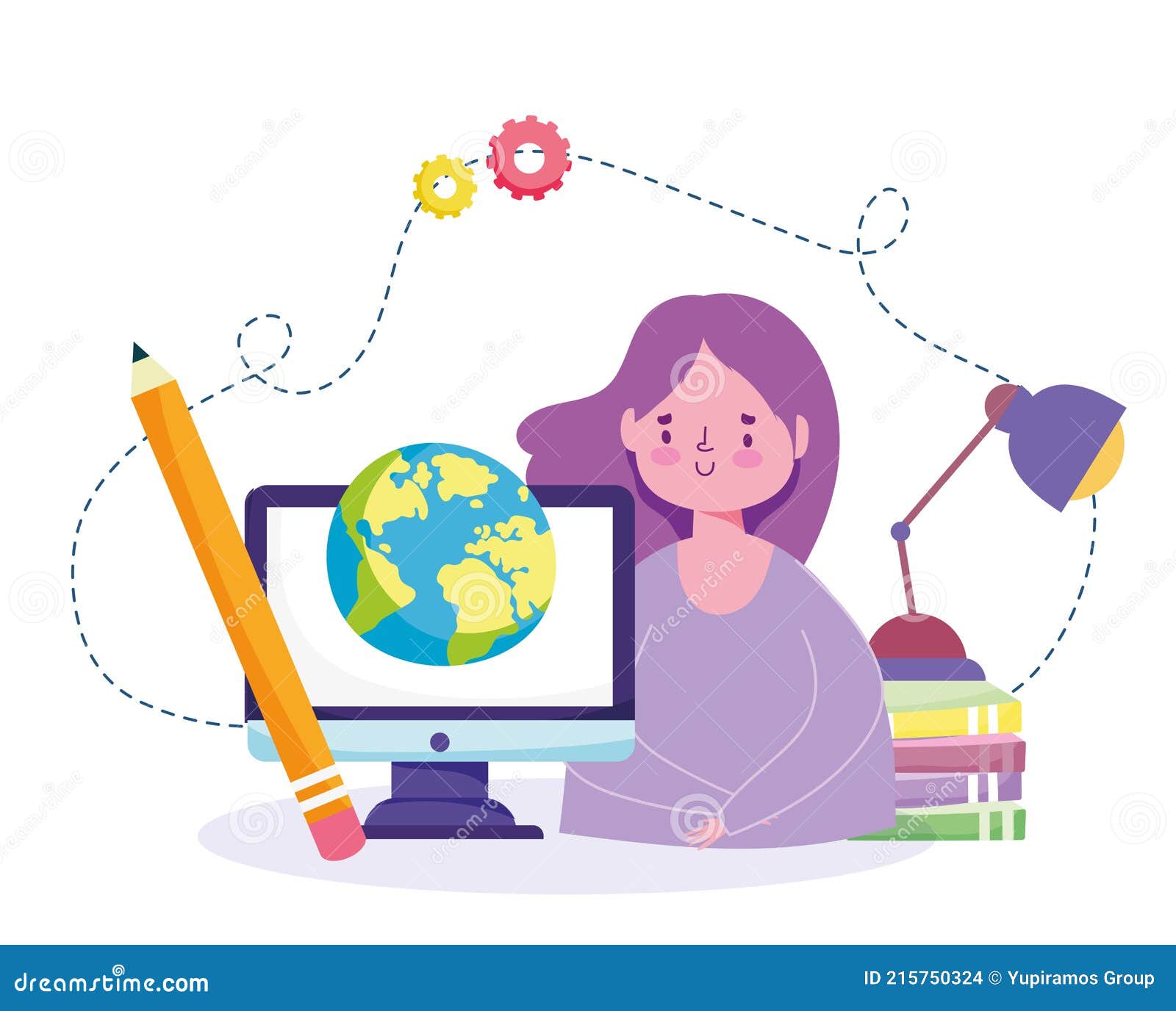 Student computer studying stock vector. Illustration of online - 215750324