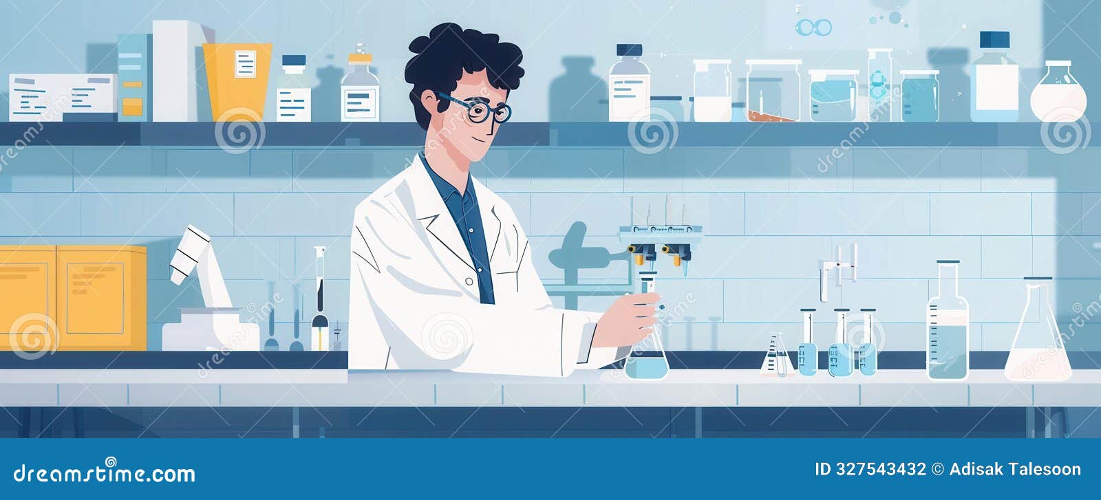 A Student Conducting an Experiment in a Science Lab Stock Illustration ...