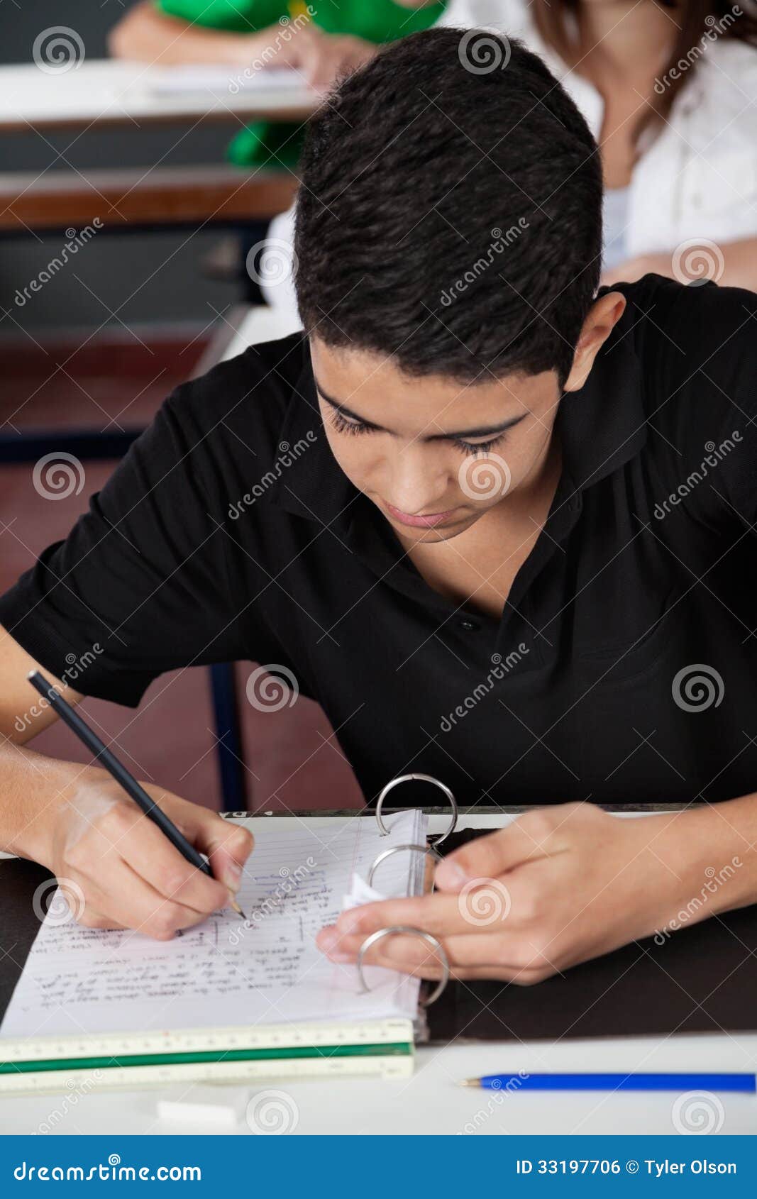 Student Copying from Cheat Sheet at Desk Stock Photo - Image of girl ...
