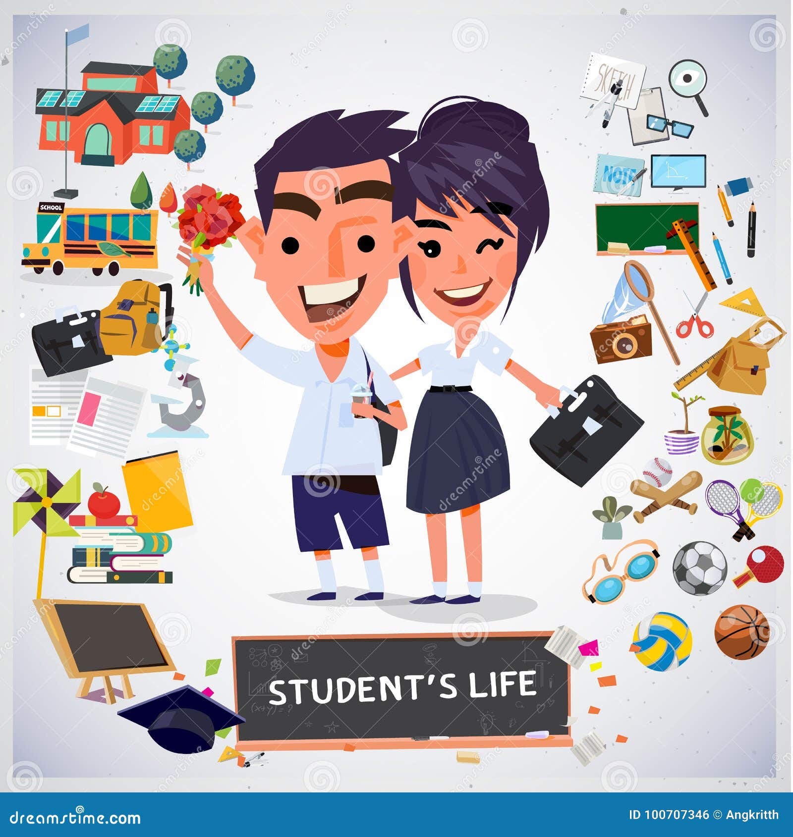 Student Couple with Element. Charcter Design Stock Vector ...