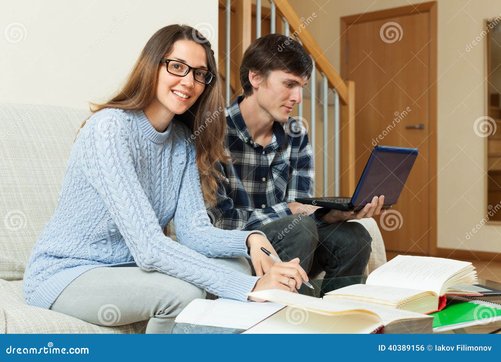 Student Couple Preparing for Exam at Home Stock Photo - Image of male ...
