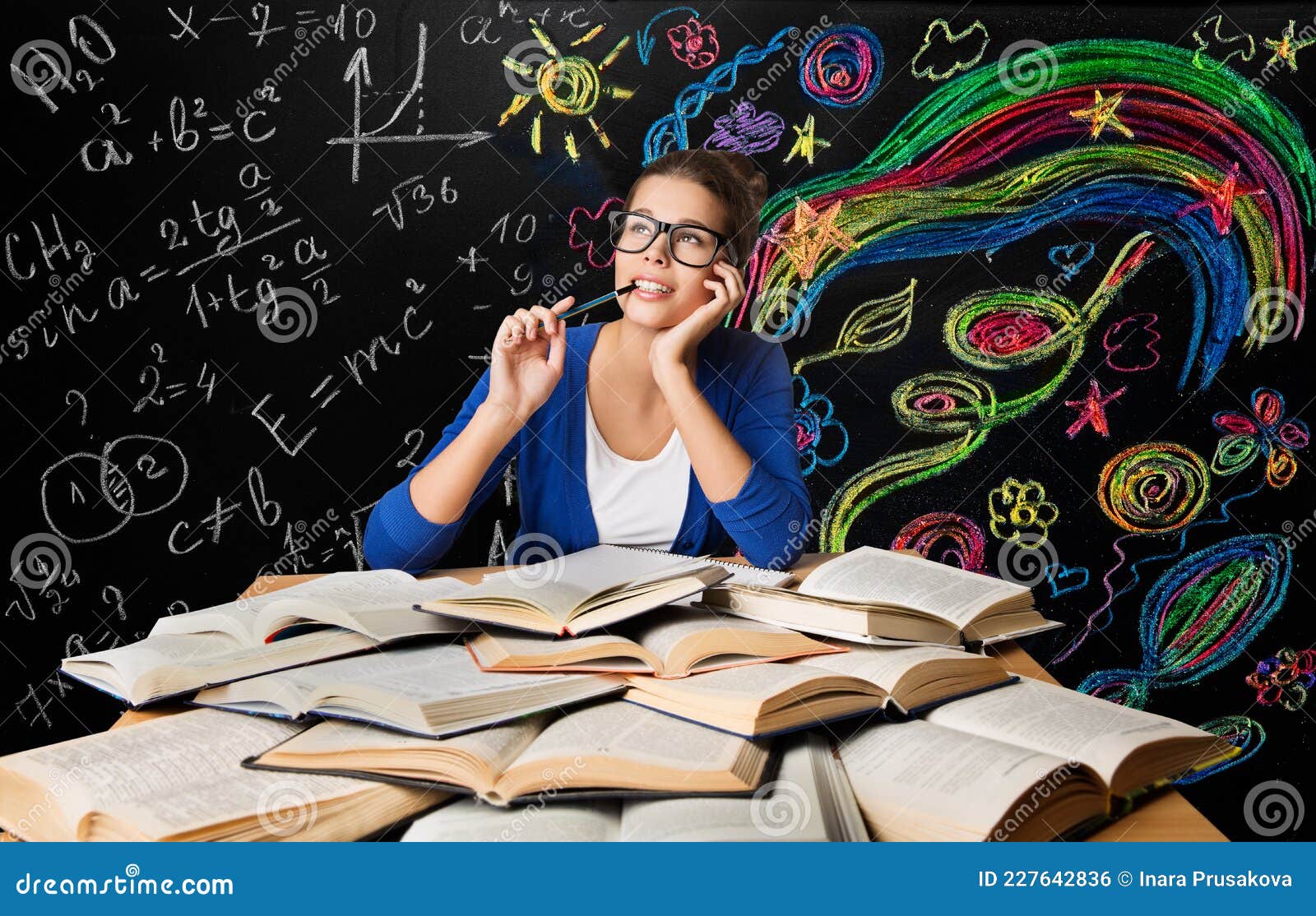 Student Creative Education. Young Woman Learning Arts Mathematics ...