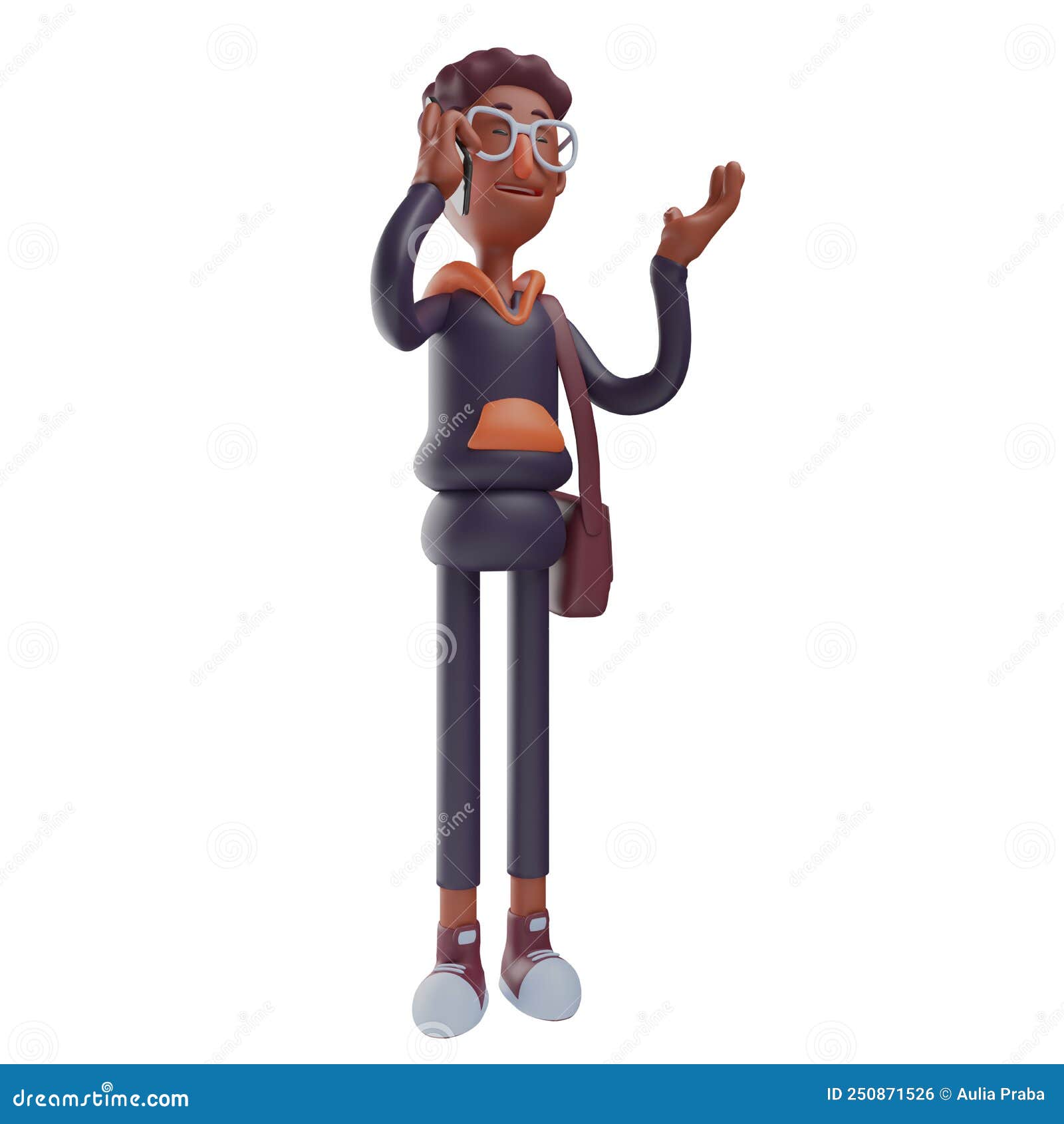 Student 3D Cartoon Picture with a Cell Phone Stock Illustration ...