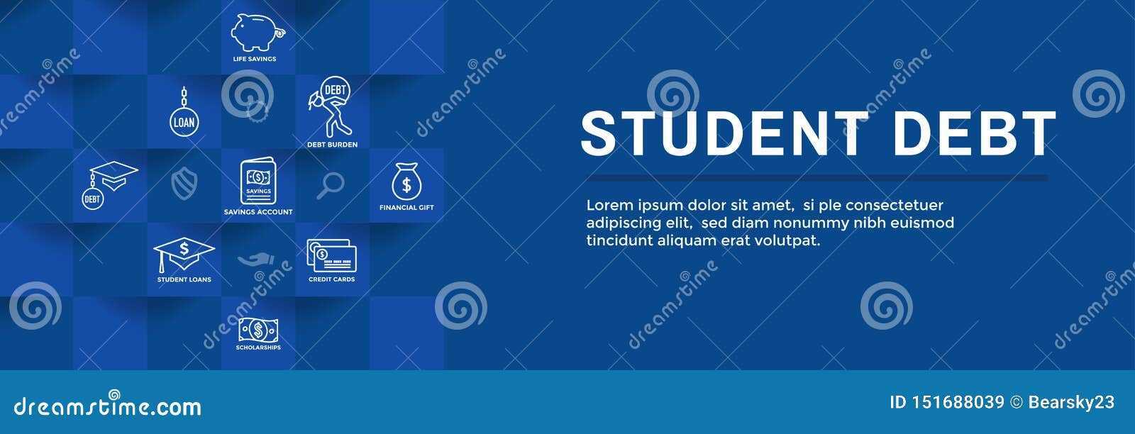 Student Debt and Loan Icon Set & Web Header Banner Stock Vector ...