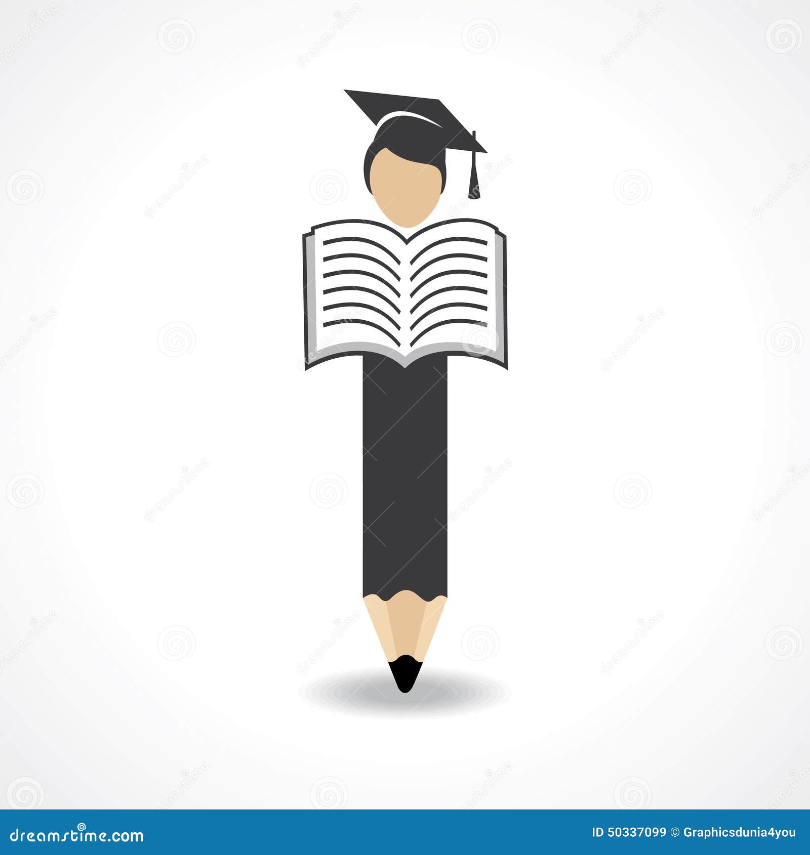 Student Design with Pencil and Wear Graduation Cap with Reading Book ...