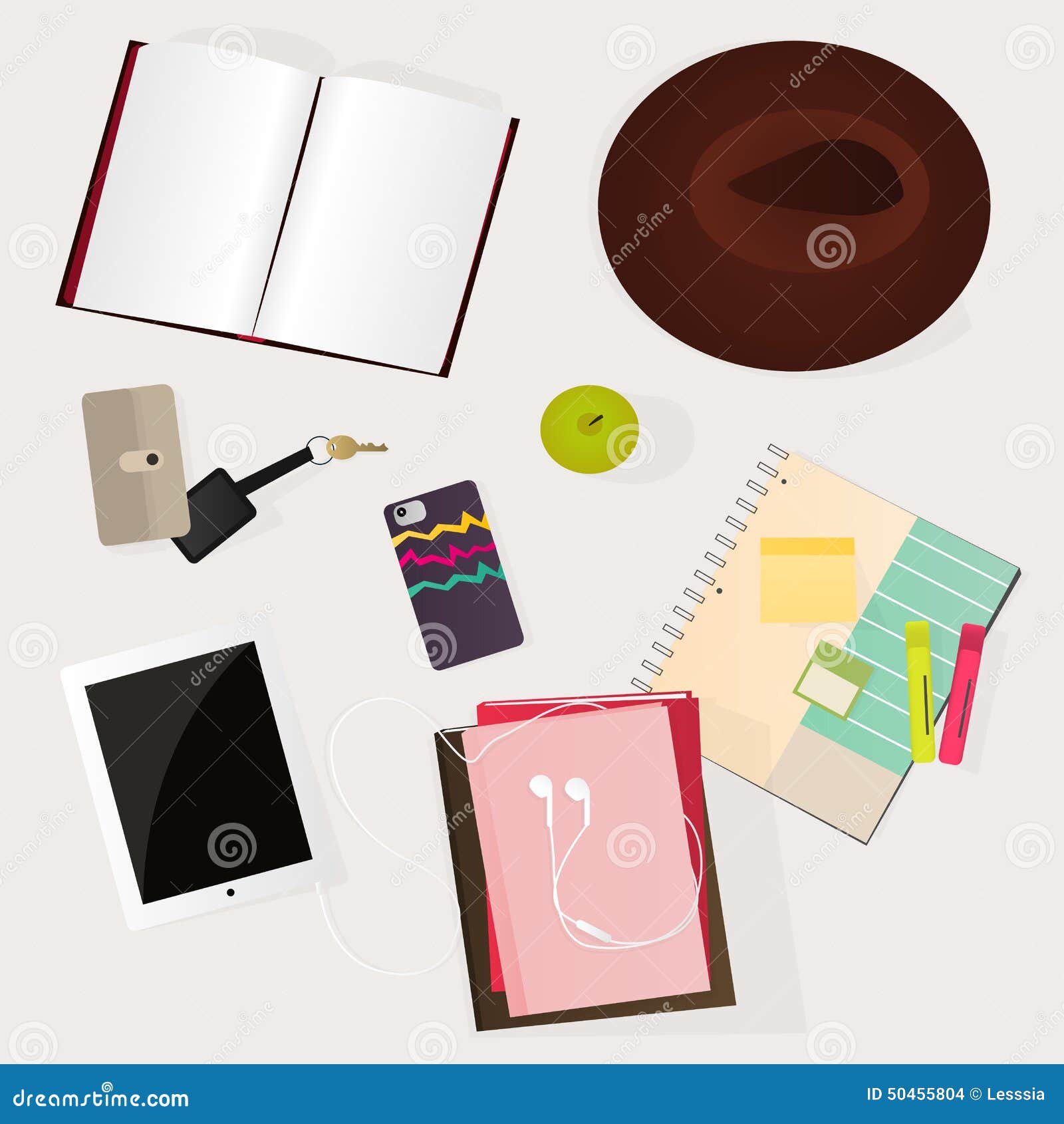 Student desk: stock vector. Illustration of accessories - 50455804