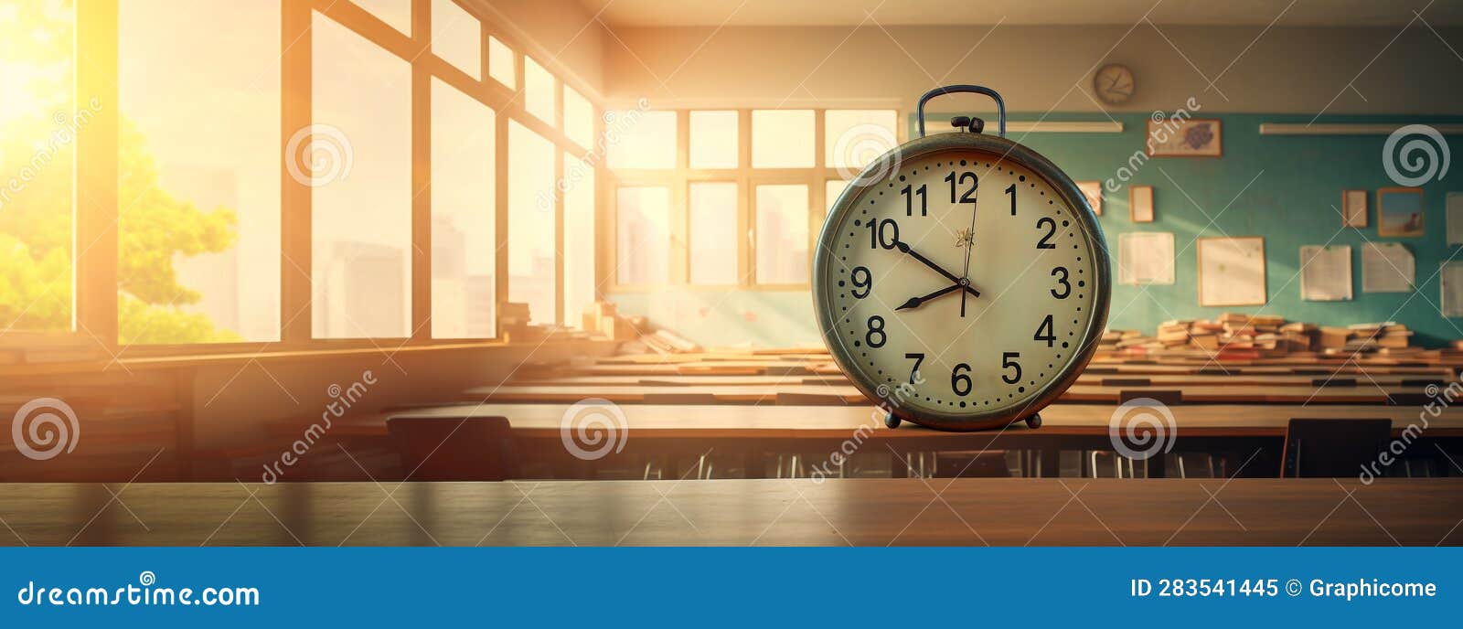 A Very Big Clock in a Classroom Stock Illustration - Illustration of ...