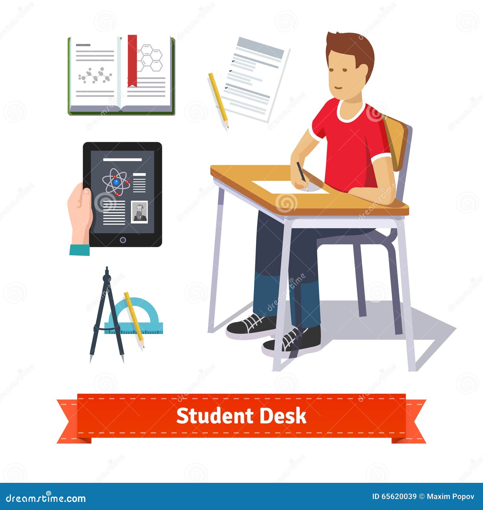 Student Desk Colourful Flat Icon Set Stock Vector - Illustration of ...