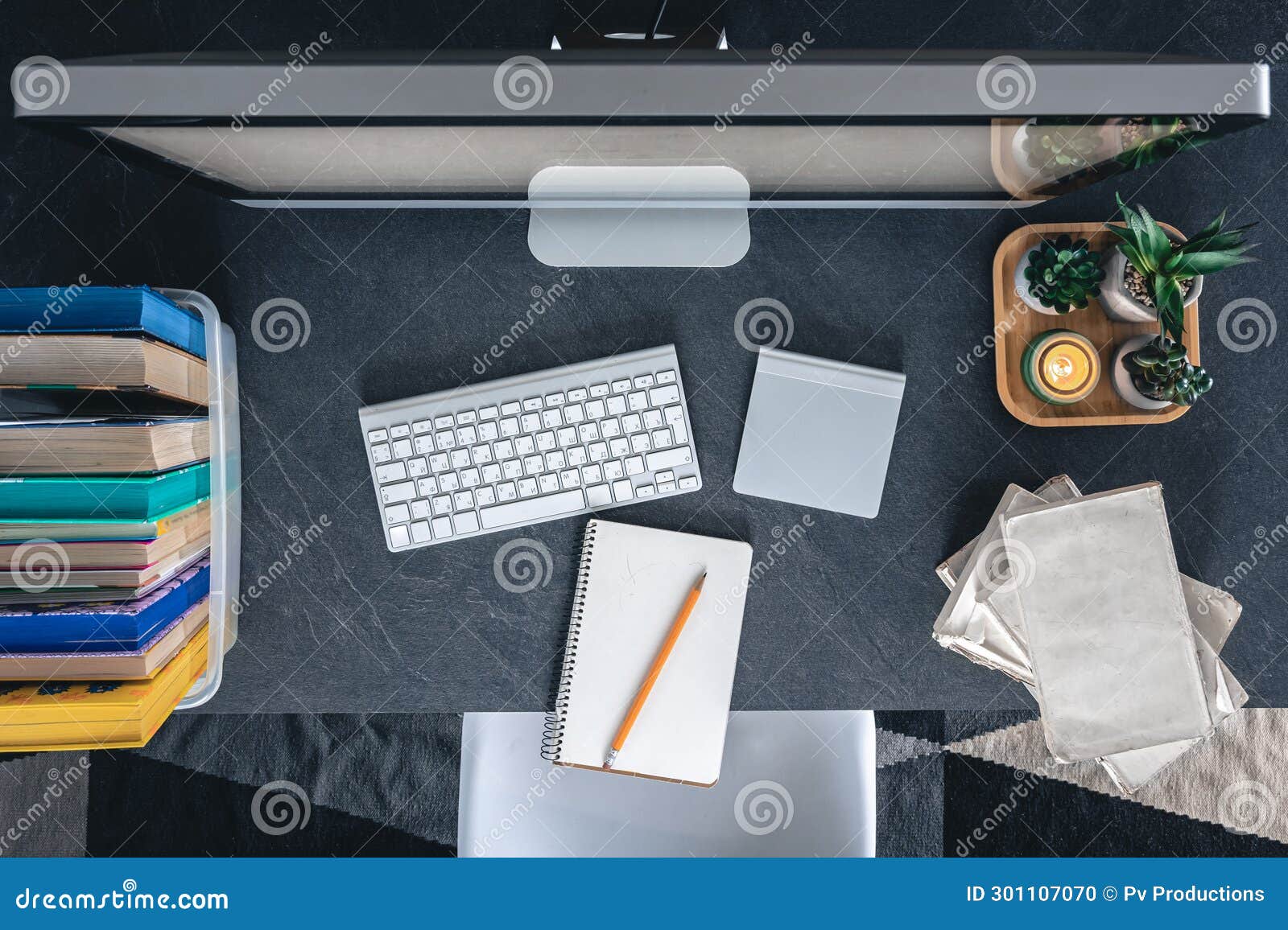 Student Desk with Computer, Books and Notepads on a Table. Stock Photo ...