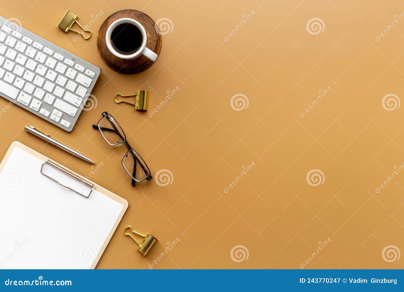 Student Desk Top View with Computer and Clipboard Stock Image - Image ...