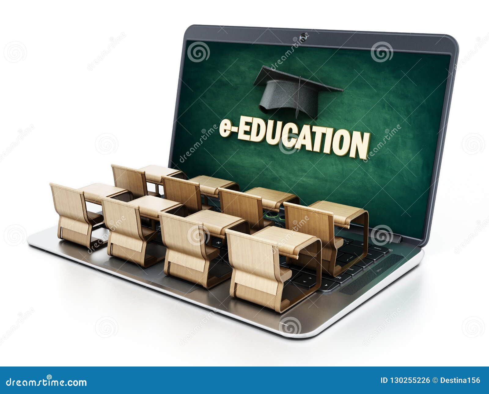 Student Desks on Laptop Computer Keyboard. 3D Illustration Stock ...