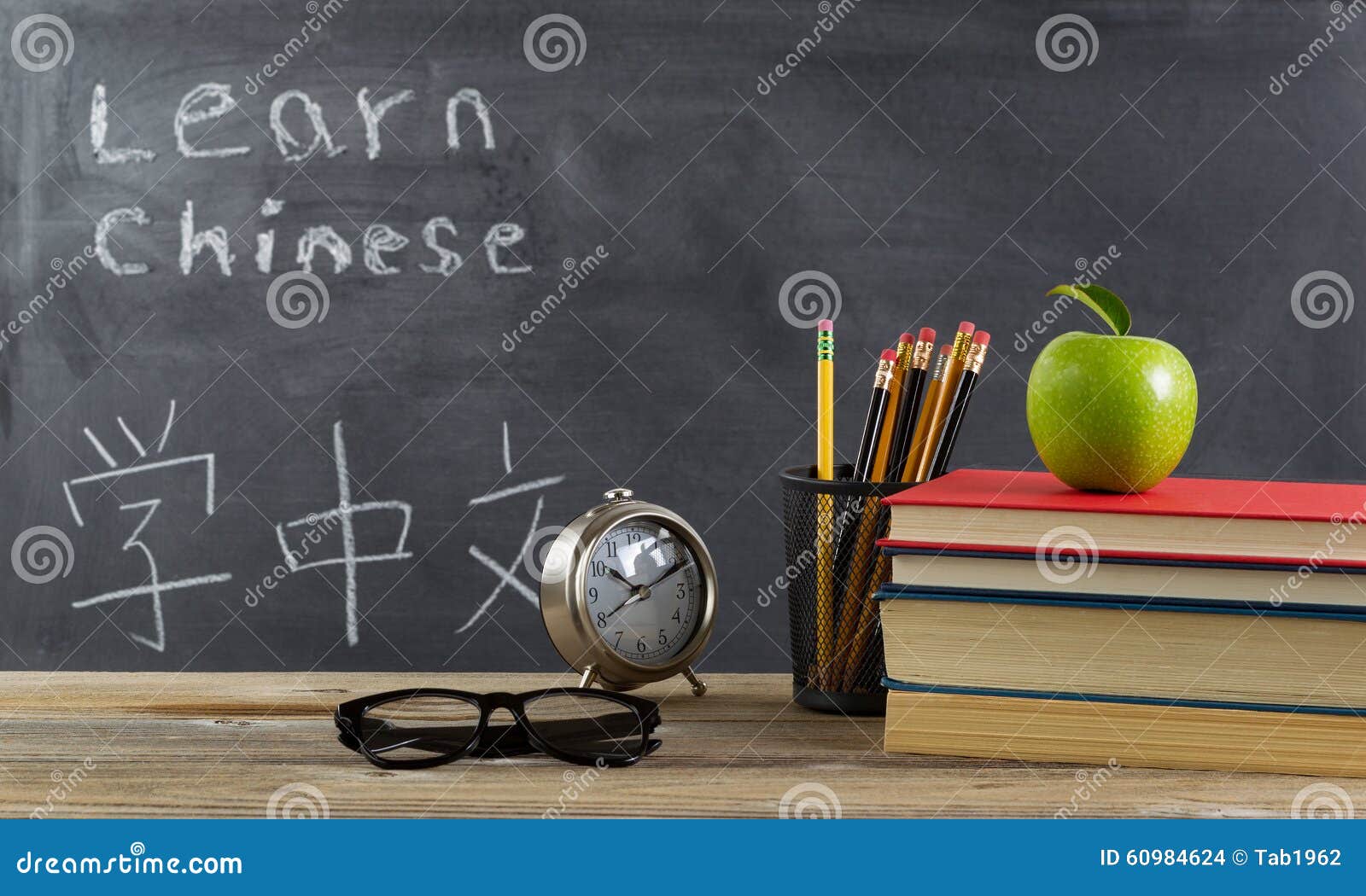 Student Desktop Prepared To Learn Chinese Language Stock Photo - Image ...