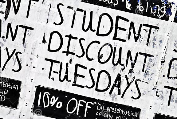 Student Discount Poster #1 stock image. Image of peeling - 5617057