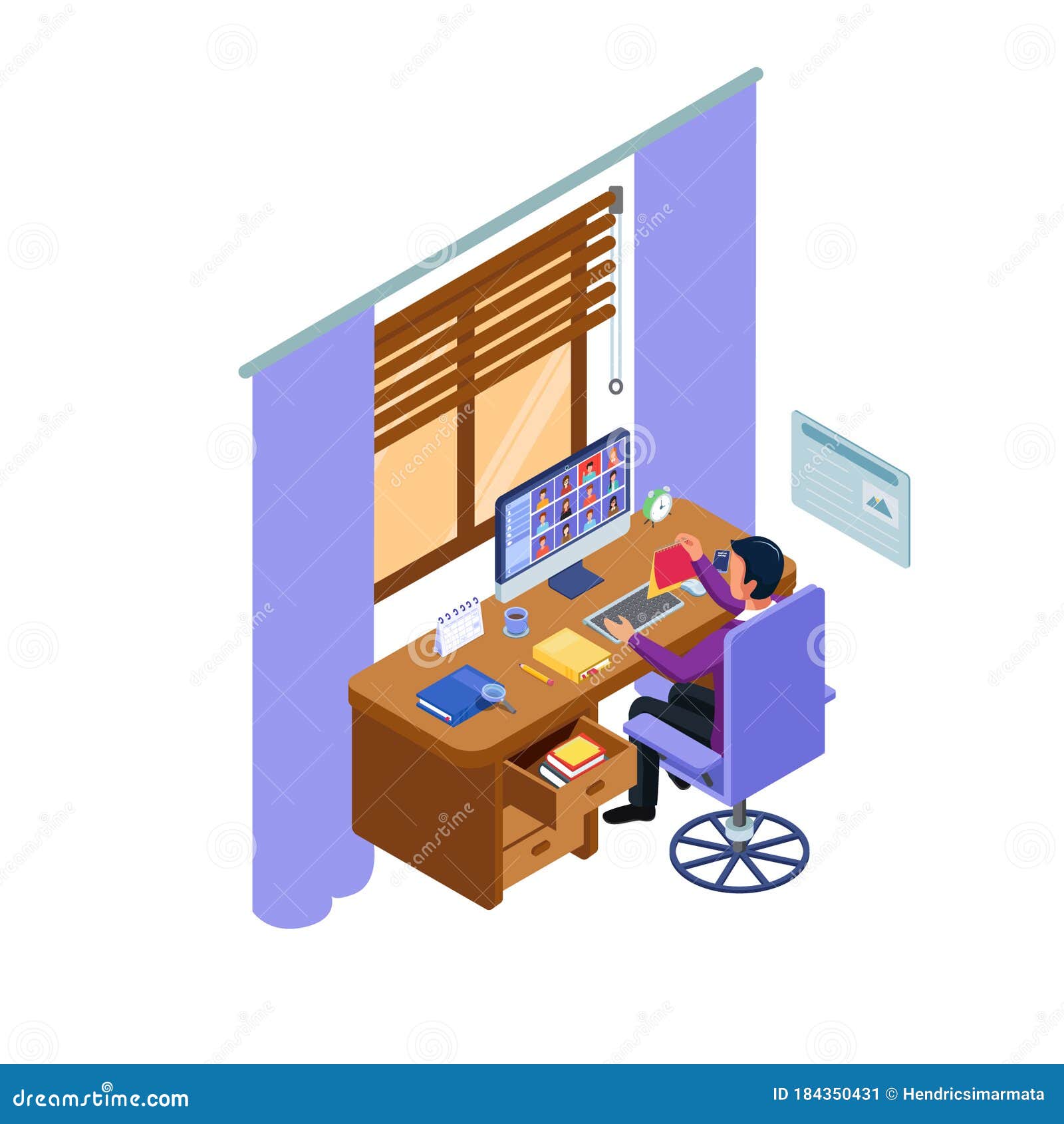 Student Do Interactive Online Class Meeting. E-learning Process Concept ...