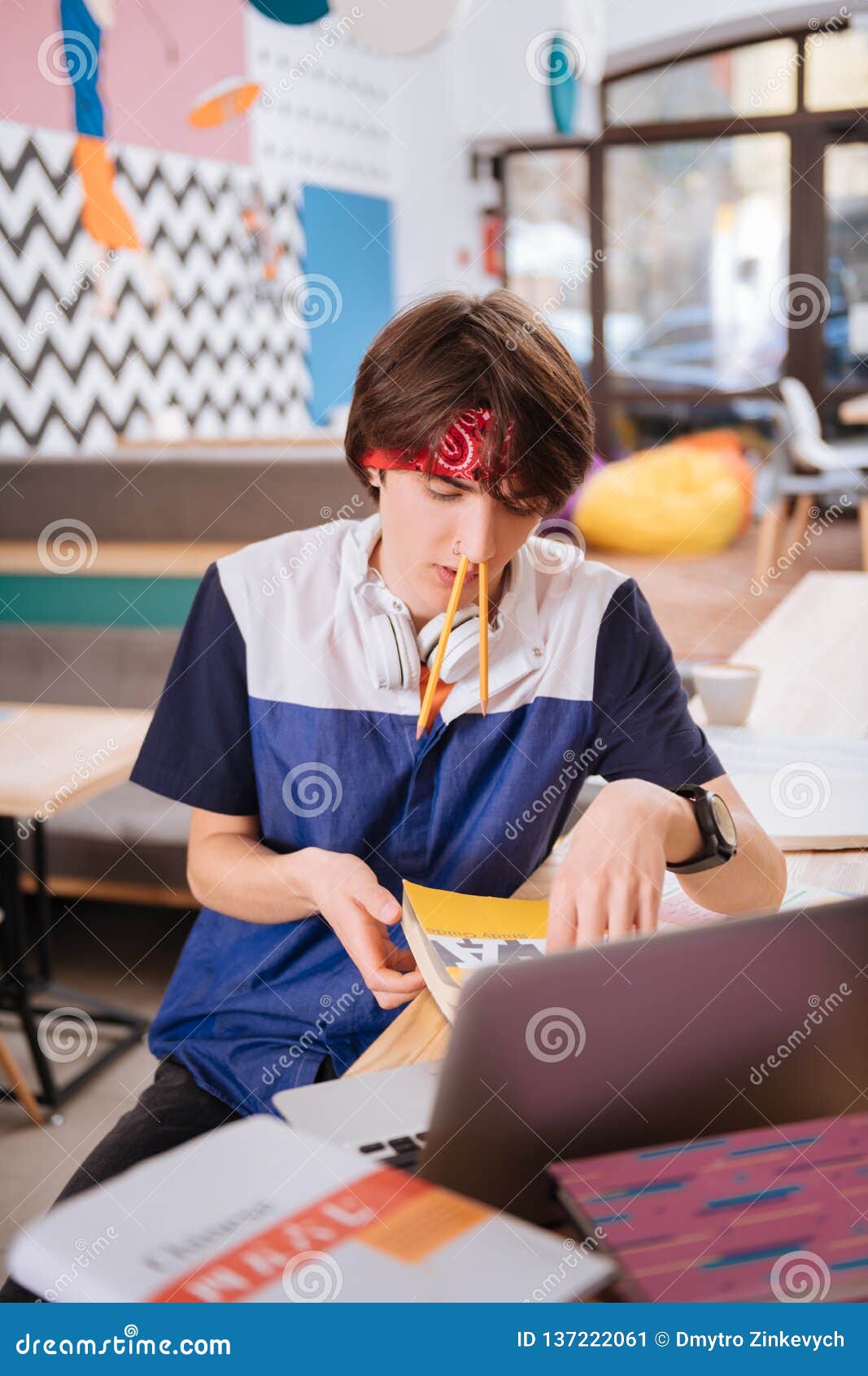 Student Doing Funny Things while Preparing for a Test Stock Image ...