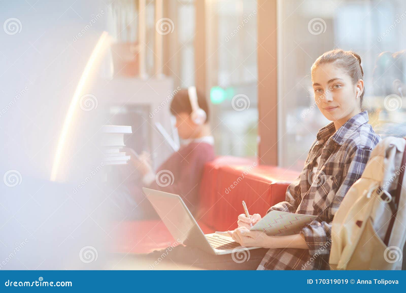 Student Doing Her Homework on Laptop Stock Image - Image of cheerful ...